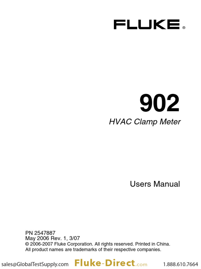 Fluke 902 HVAC Clamp Meter Manual | PDF | Alternating Current | Voltage