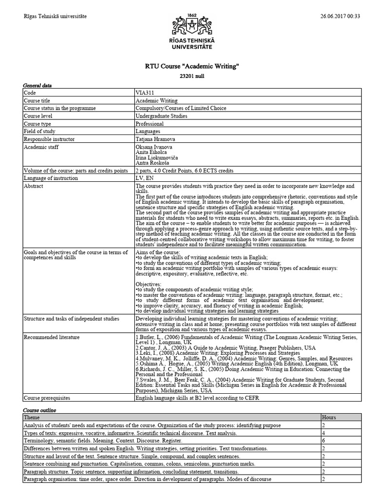 RTU Via311 Akademiska Anglu Rakstu Valoda | PDF | Essays | Writing