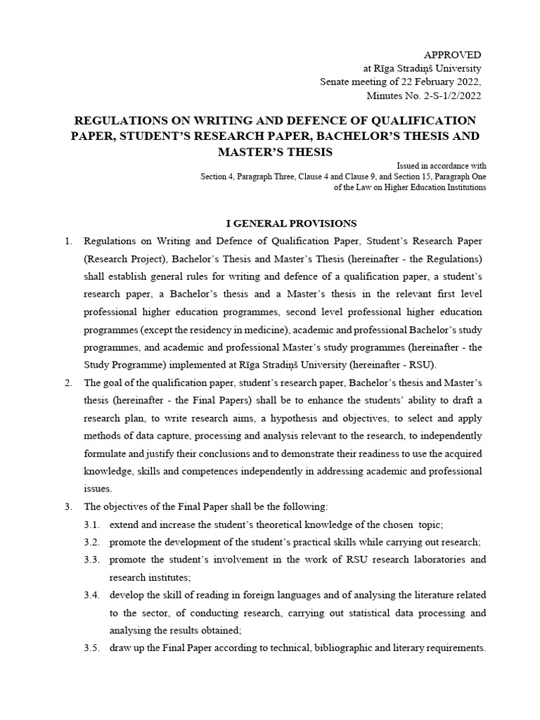 Regulations Final Papers Eng 03.2022 | PDF | Thesis | Academic Degree
