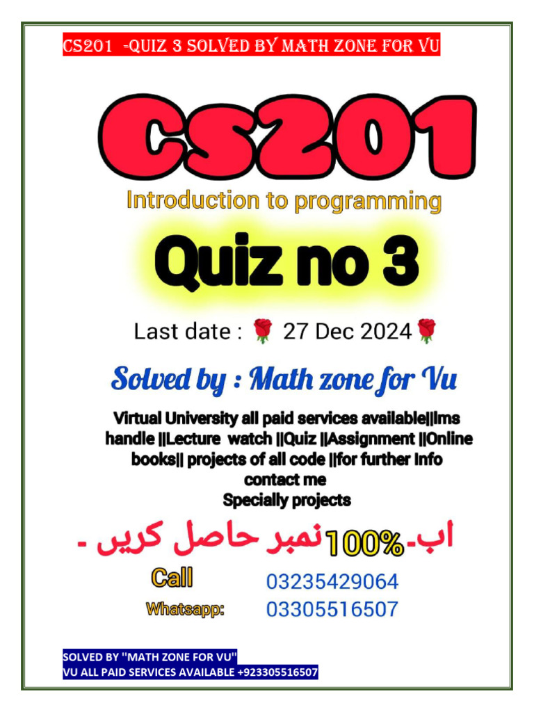 CS201 Quiz 3 Solved by Math Zone For Vu | PDF | Pointer (Computer Programming) | Software