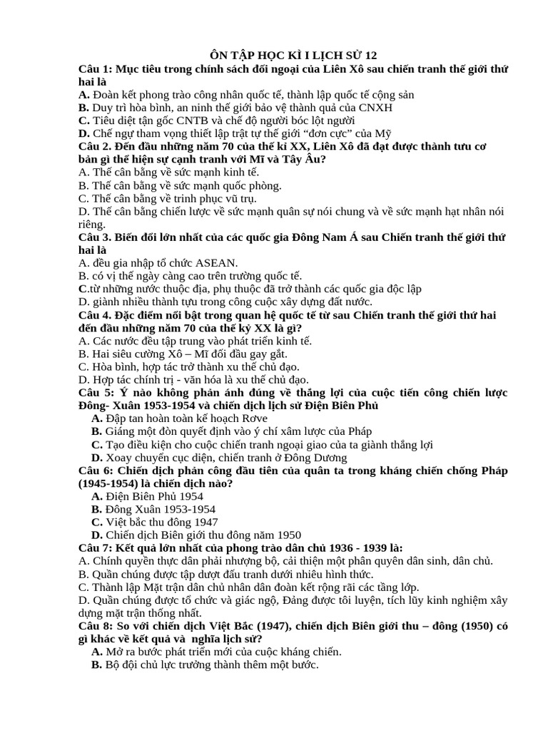 BTTN Ôn Tập Sư 12 Kì 1 | PDF