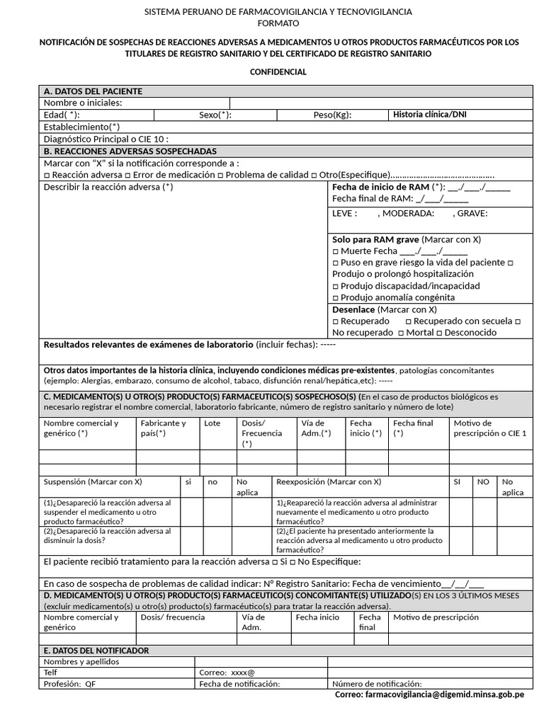 2 FORMATO NOTIFICACIÓN DE SOSPECHAS DE REACCIONES ADVERSAS A MEDICAMENTOS PROFESIONALES SLAUD ...