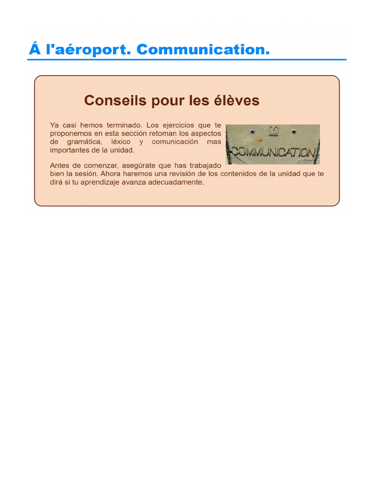 Á L'aéroport. Communication. | PDF
