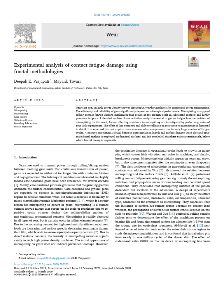 Experimental Analysis of Contact Fatigue Damage Using | PDF | Wear ...
