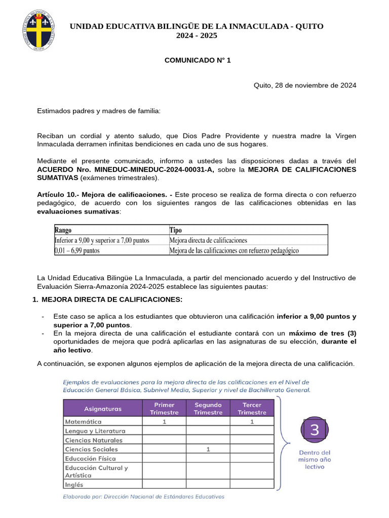 Comunicado-Ppff - 1 Acuerdo Ministerial 0031 A Mejora de Calificaciones | PDF