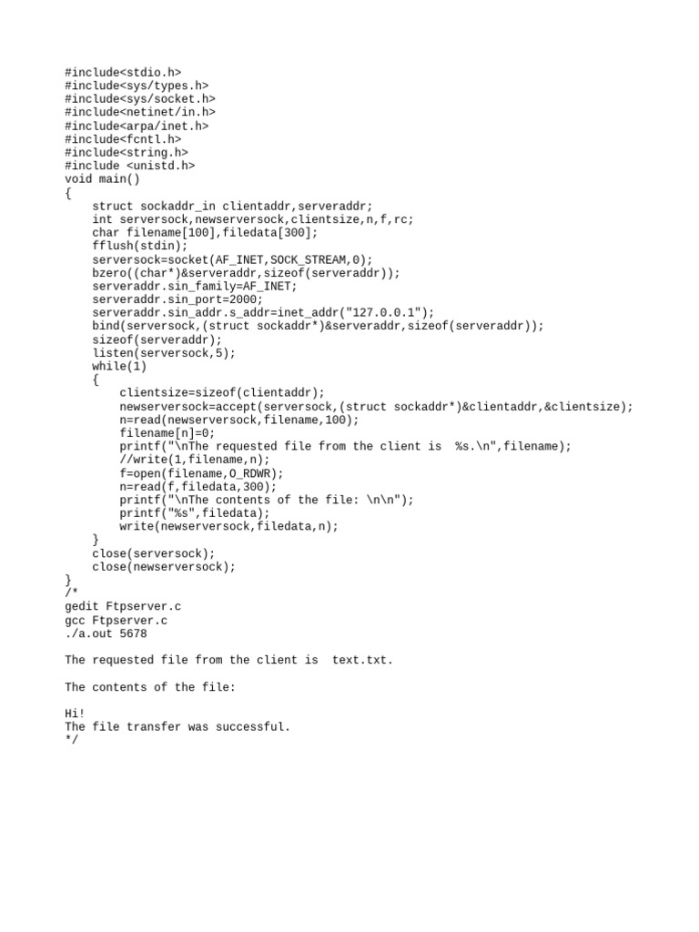 Simple TCP File Transfer Server Code | PDF