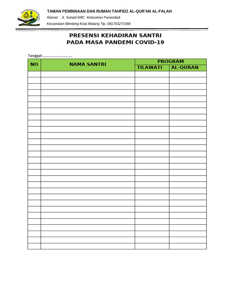Form Presensi pandemi | PDF