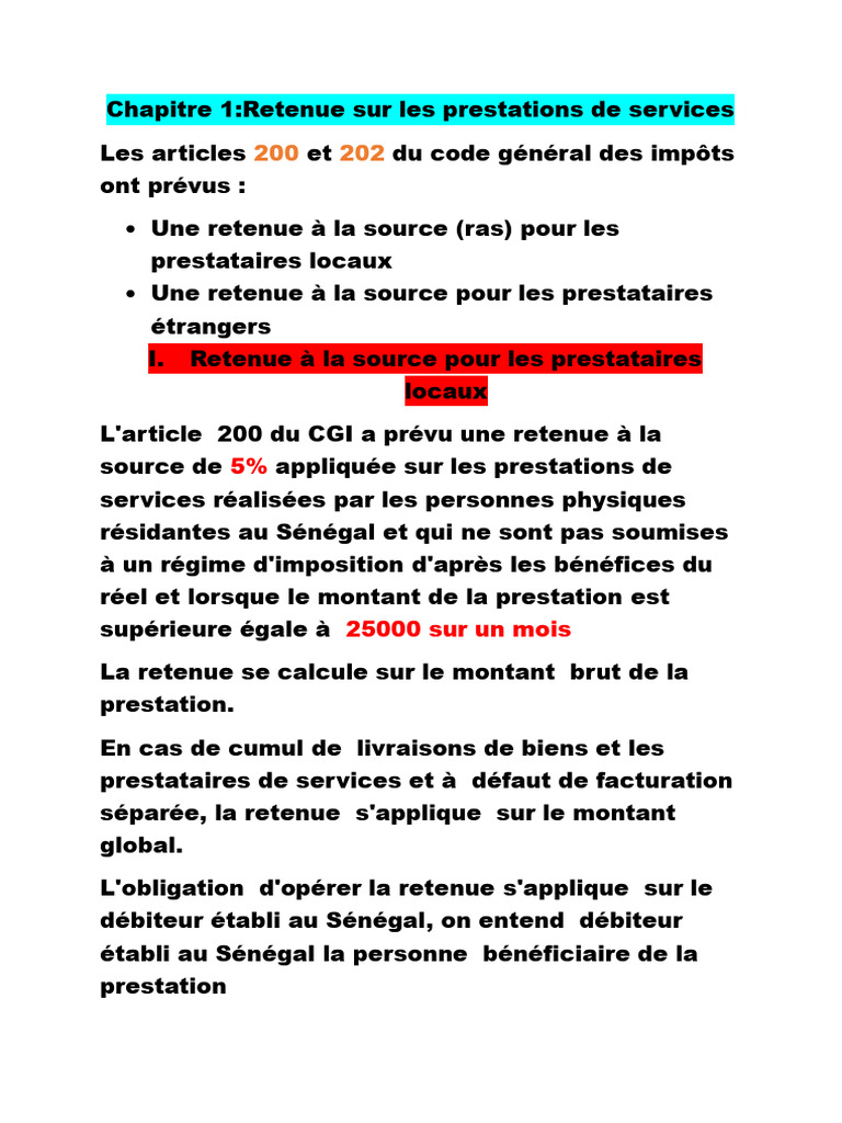 Retenues à la source et CEL au Sénégal | PDF | Impôts | Taxe d'entreprise