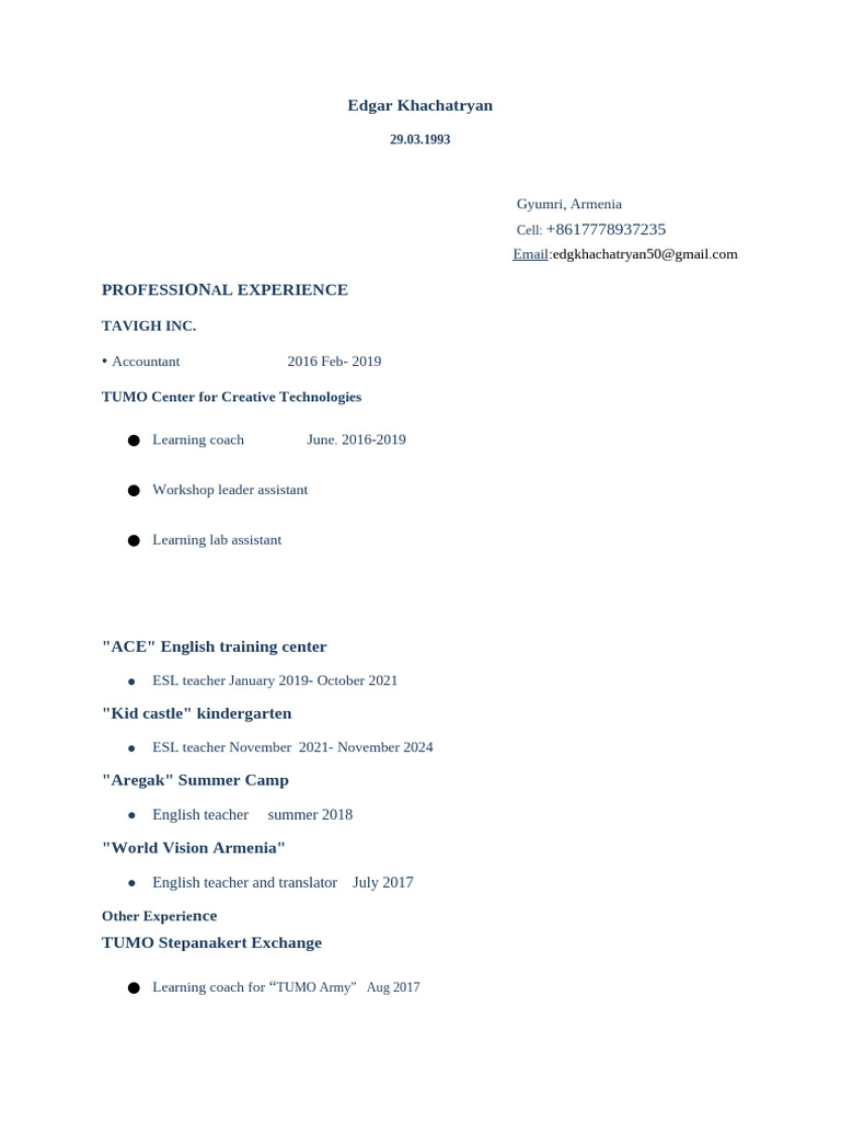 Edgar's CV New | PDF