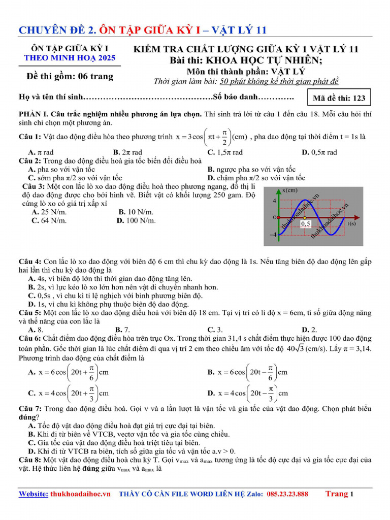 De On Tap Giua Hoc Ky 1 Theo Minh Hoa 2025 de So 11 | PDF