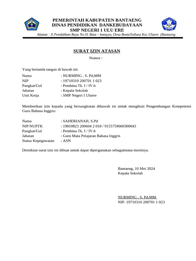 Format Surat Izin Atasan | PDF