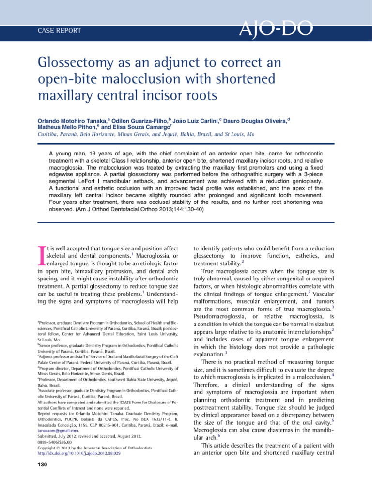 Glossectomy As An Adjunct To Correct An Open Bite | PDF | Orthodontics ...