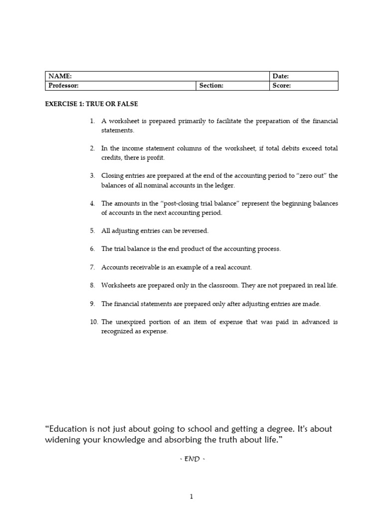 QUIZZES - ACCTG CYCLE OF A SERVICE BUSINESS BSA BSAIS Online Class 1 | PDF | Financial ...