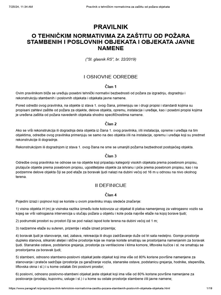 Pravilnik o Tehničkim Normativima Za Zaštitu Od Požara Objekata | PDF