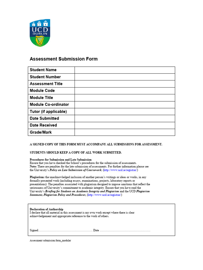 Assessment Submission Form | PDF