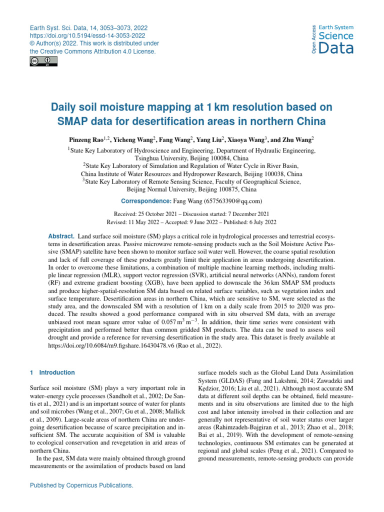 Daily Soil Moisture Mapping at 1 KM Resolution Based On - Compressed | PDF | Remote Sensing ...