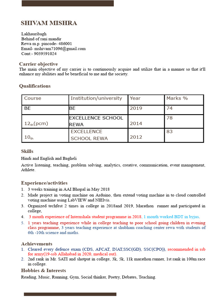 Resume Shivam 9407 71096 | PDF