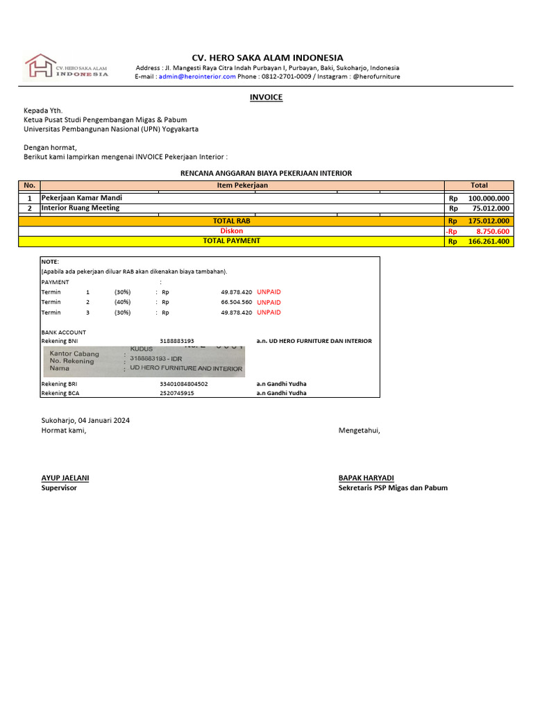 INVOICE Termin 1 - UPN - Meeting Room + Kamar Mandi | PDF
