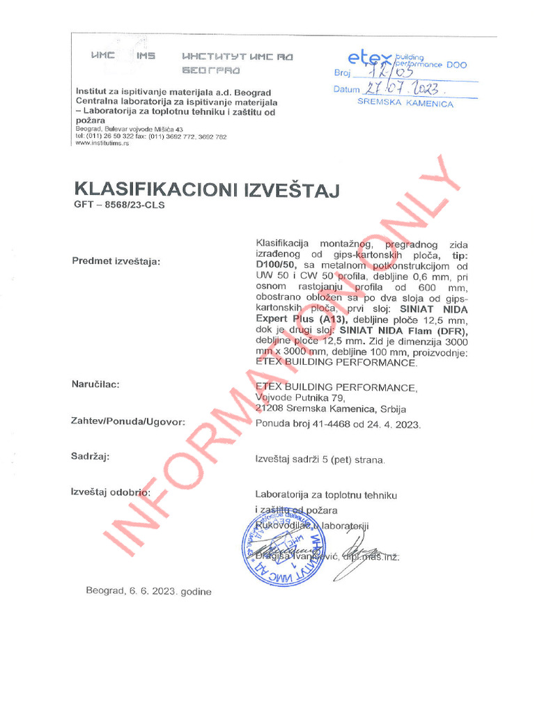 NA UVID - SINIAT Klas zvestaj za ZID EI120 - 2x(NIDA Flam+NIDA Expert ...