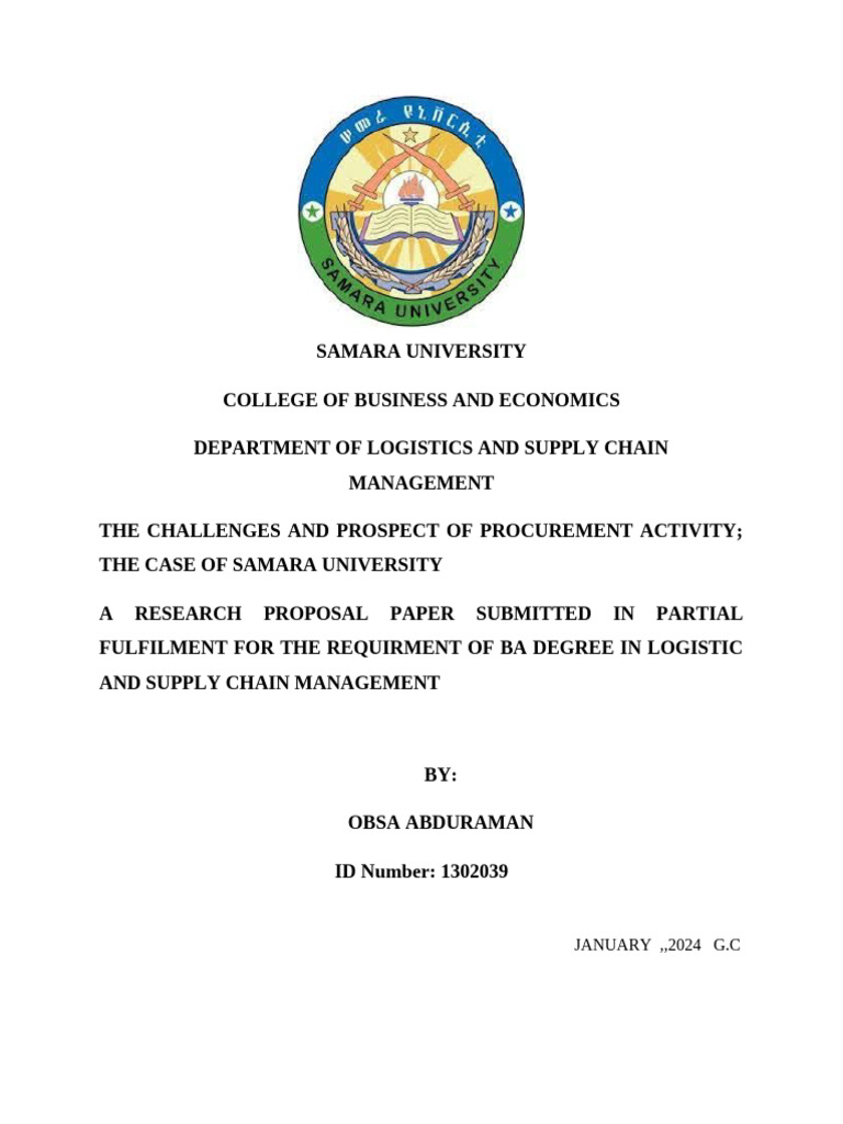 Obsa Abduraman Proposal | PDF | Procurement | Supply Chain