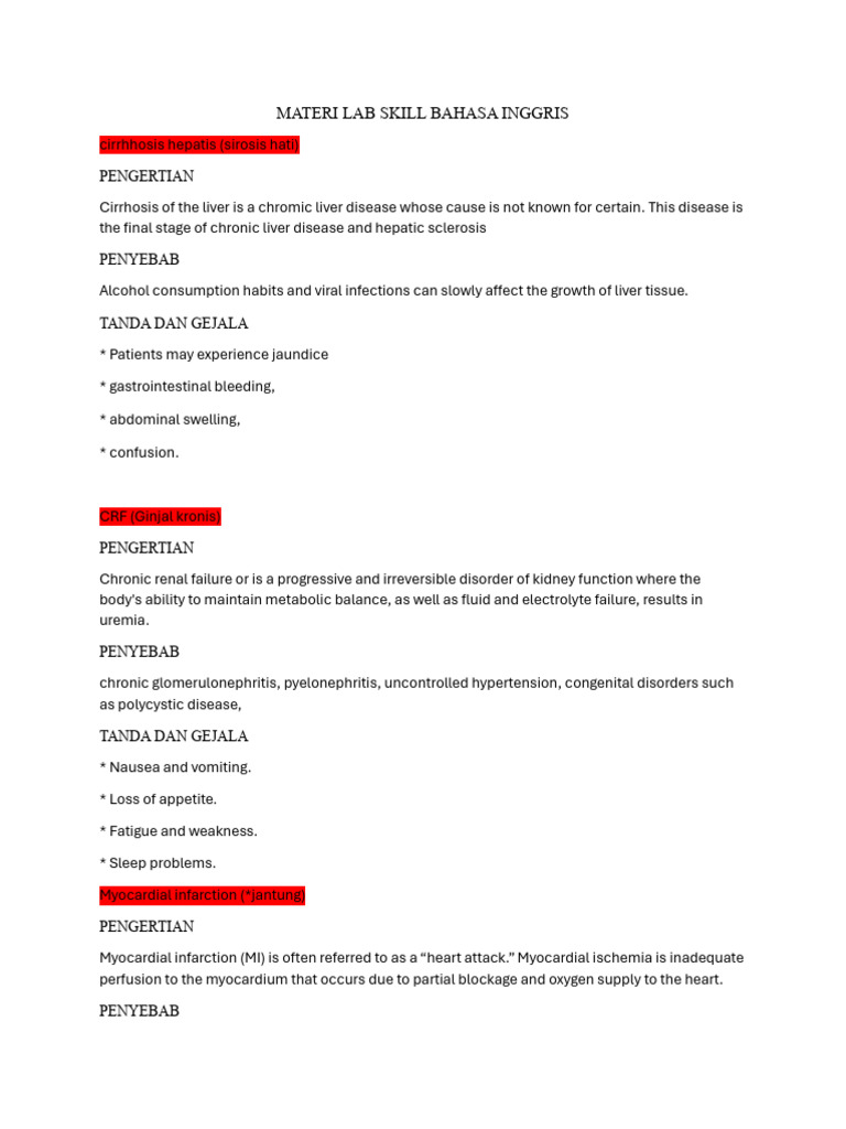Materi Lab Skill Bahasa Inggris | PDF | Shock (Circulatory) | Myocardial Infarction