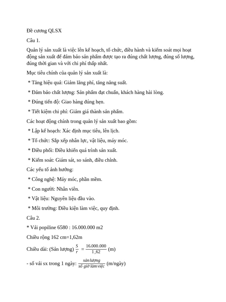 Đề cương QLSX | PDF