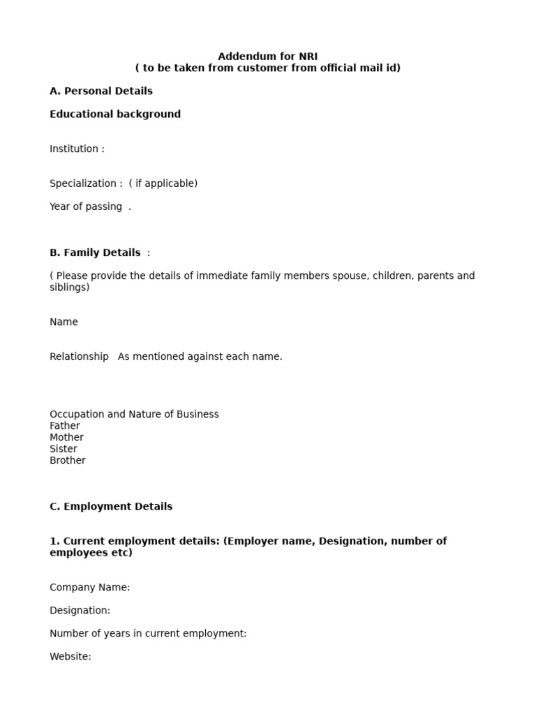 NRI Addendum Format Blank | PDF
