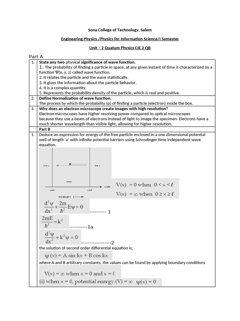 CIE_2_QB_Unit-2(half) | PDF | Electron | Wave Function