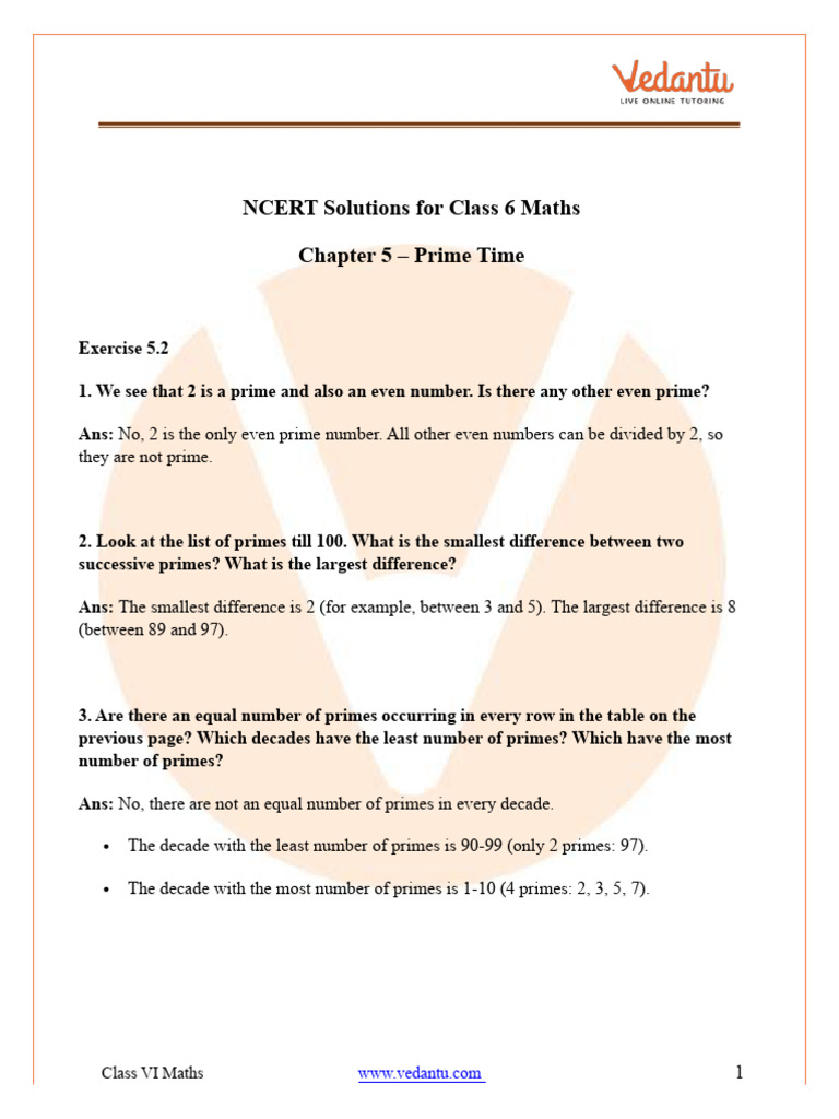 Ncert Solutions Class 6 Maths Chapter 5 Exercise 5 2 (2) | PDF | Prime ...