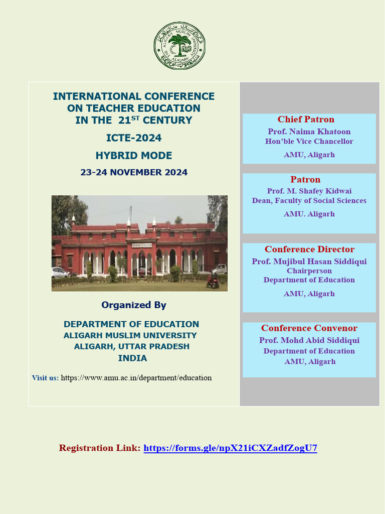 ICTE-2024, brochure (1-10-2024) | PDF | Teacher Education | Pedagogy