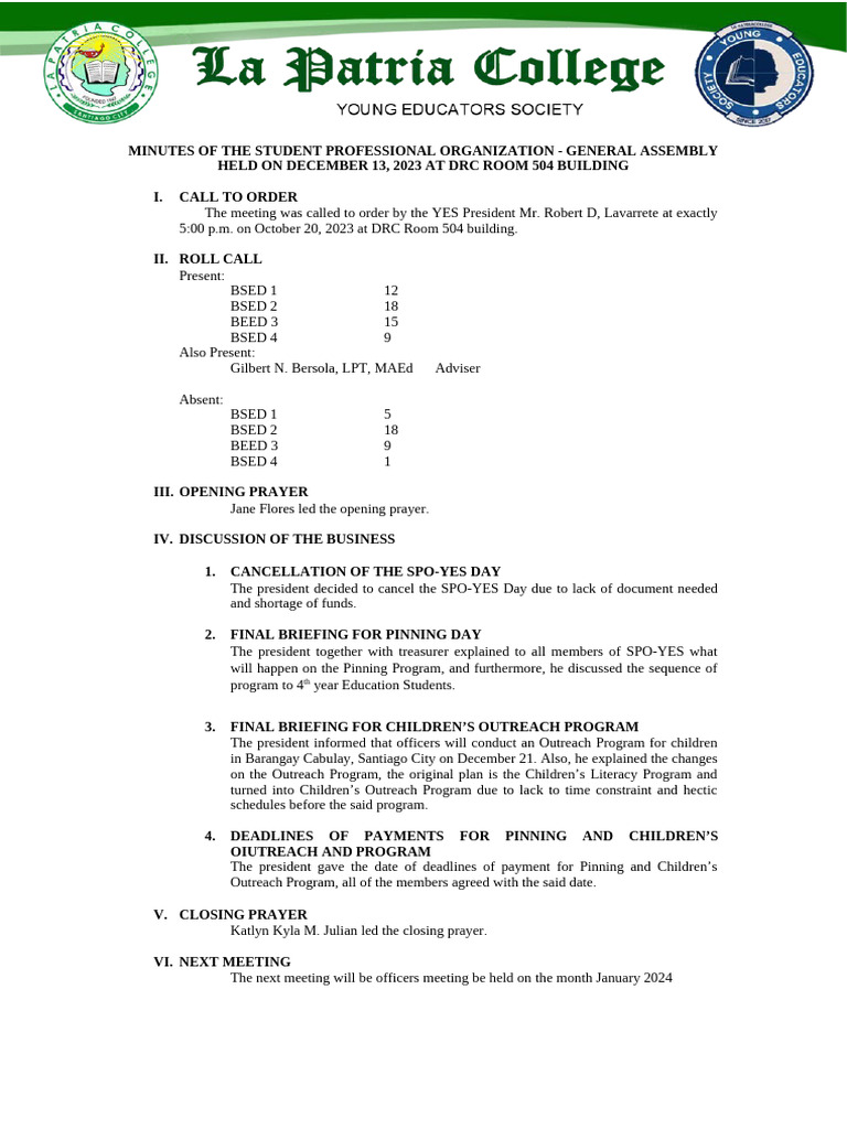 Munites of The Meeting Gen - Ass Oct. 20 | PDF