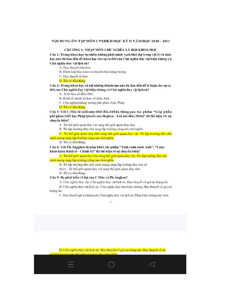 trắc nghiệm cnxh -1 bản | PDF
