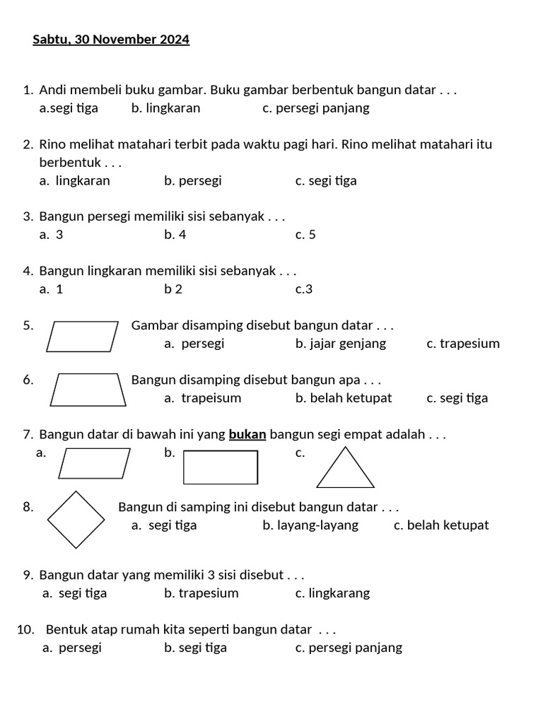 Soal MTK Kls 1 | PDF