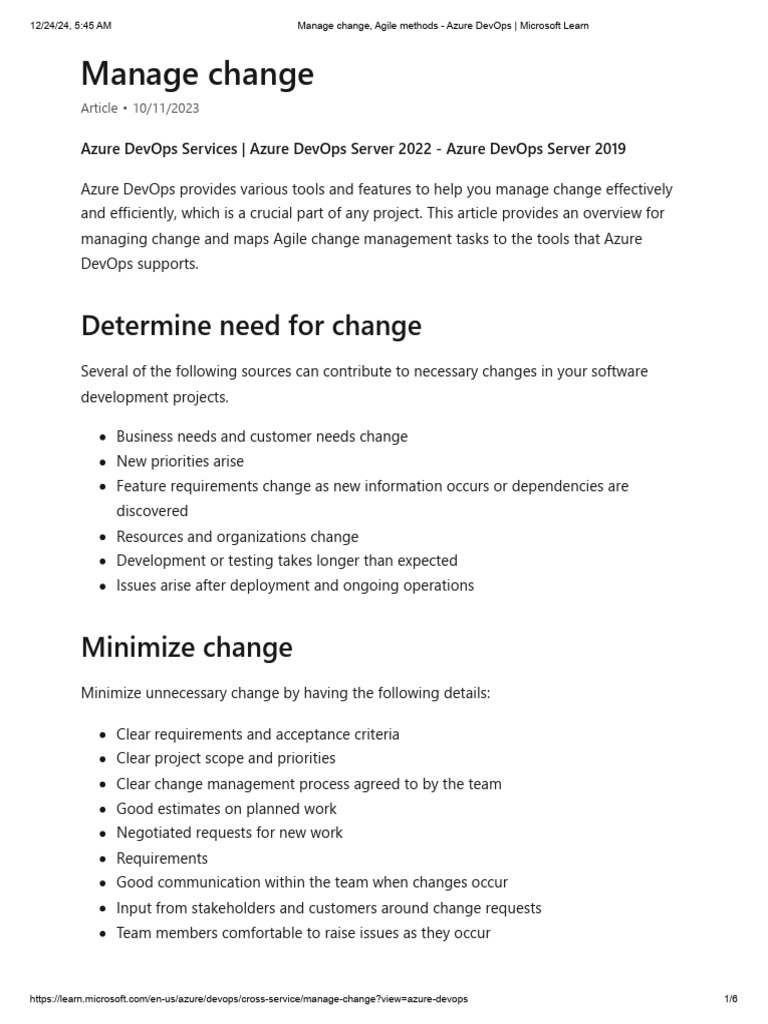 Manage Change, Agile Methods - Azure DevOps - Microsoft Learn | PDF | Agile Software Development ...