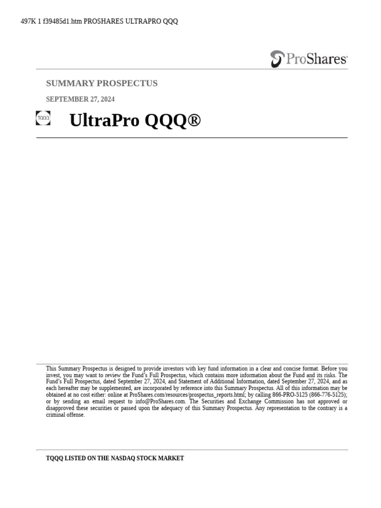 Ultrapro QQQ®: Summary Prospectus | PDF | Investment Fund | Leverage ...