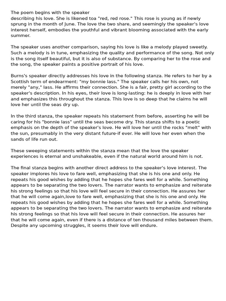 red red rose summary | PDF | Poetry