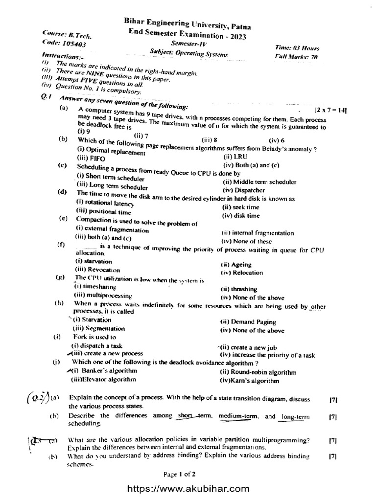 Btech Cs 4 Sem Operating Systems 105403 2023 | PDF