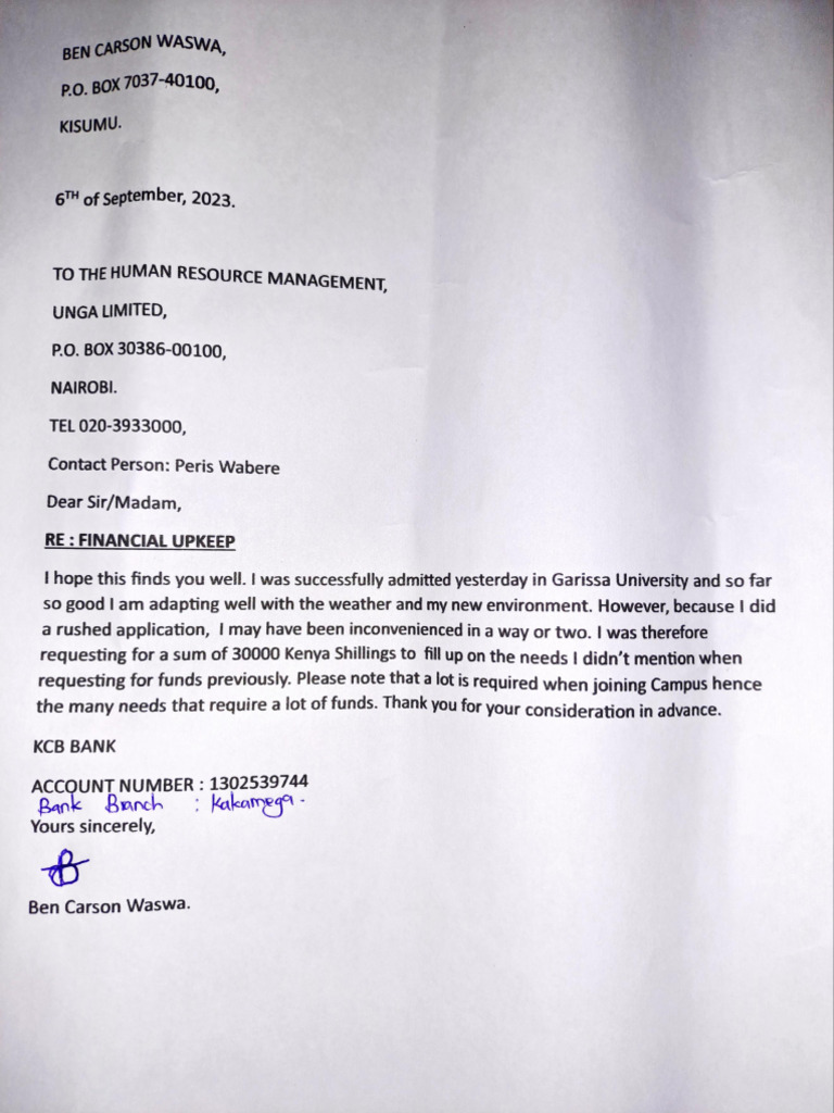 Ben's Post Application Letter | PDF