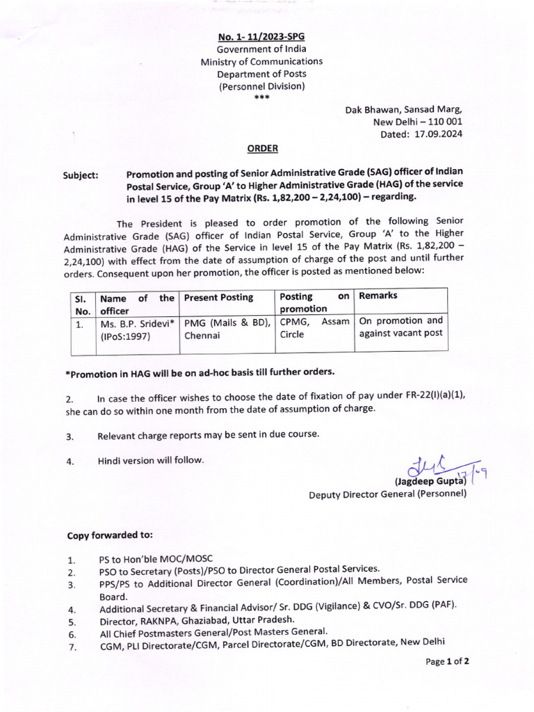 Promotion of SAG Officer to HAG in India | PDF | Government | Public ...
