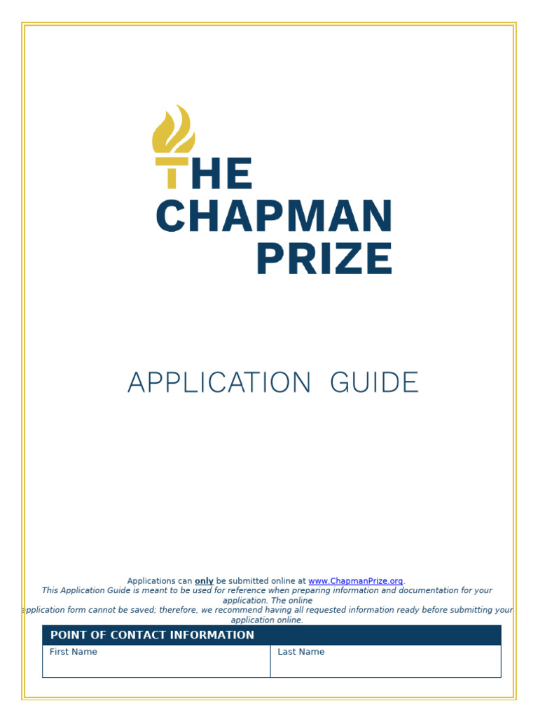 Chapman Prize - 2024 Application Guide | PDF | Charitable Organization | 501(C) Organization