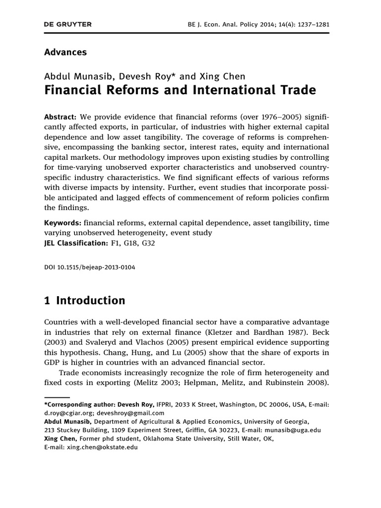 Impact of Financial Reforms on Exports | PDF | Banks | Fixed Effects Model