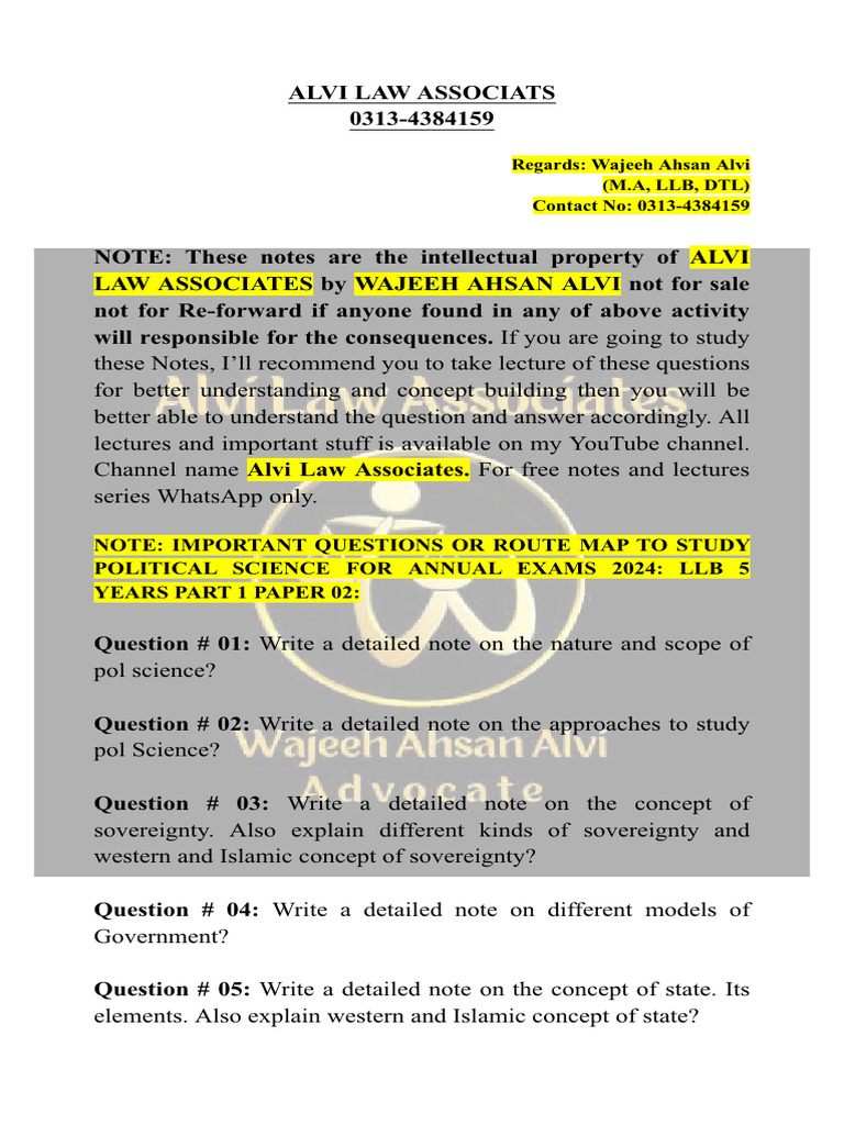 Pol Science Imp Questions. | PDF | Political Science