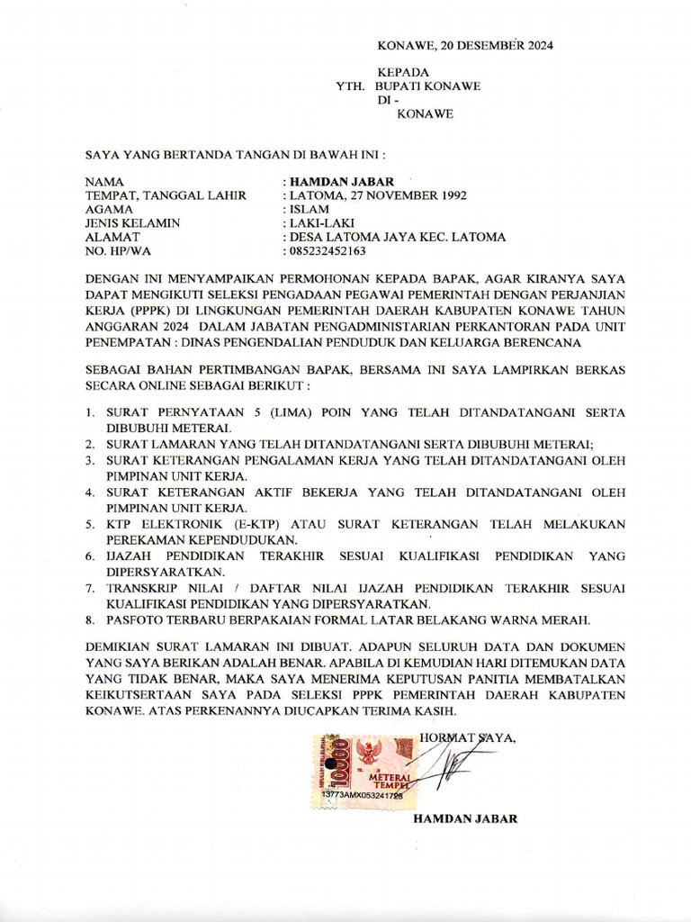 surat lamaran Hamdan | PDF