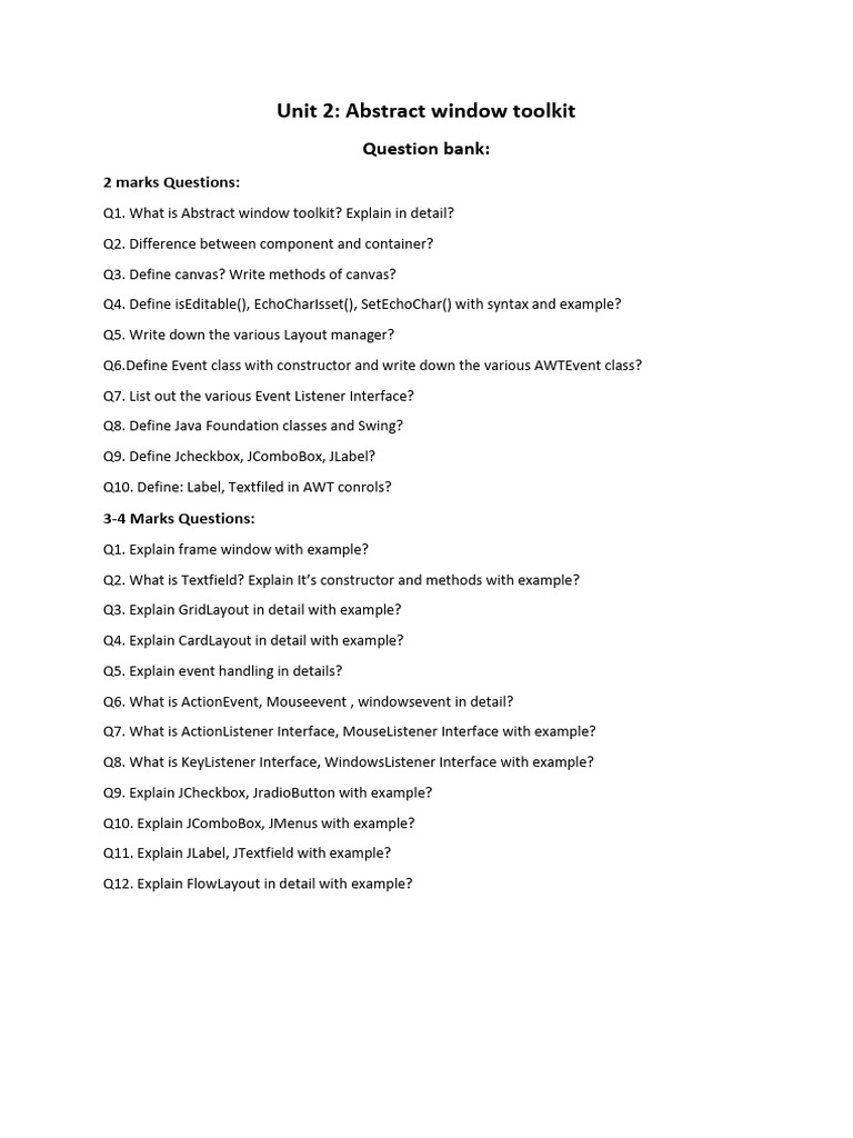 Unit 2 AJP Question Bank | PDF