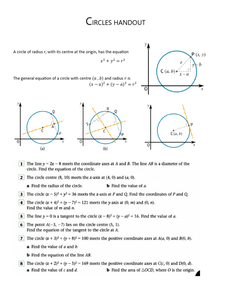 Circle Equations and Properties Guide | PDF