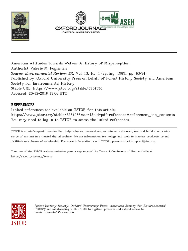 American Attitudes Towards Wolves- A History of Misperception | PDF ...