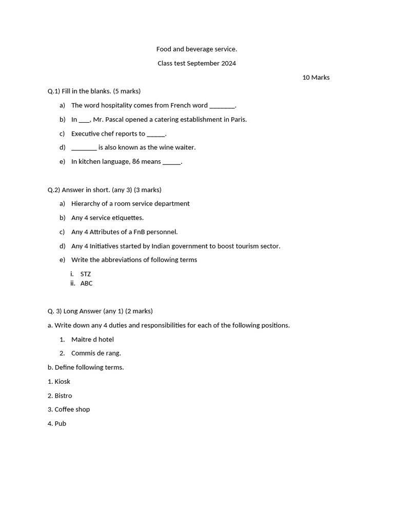 Class Test Pdf