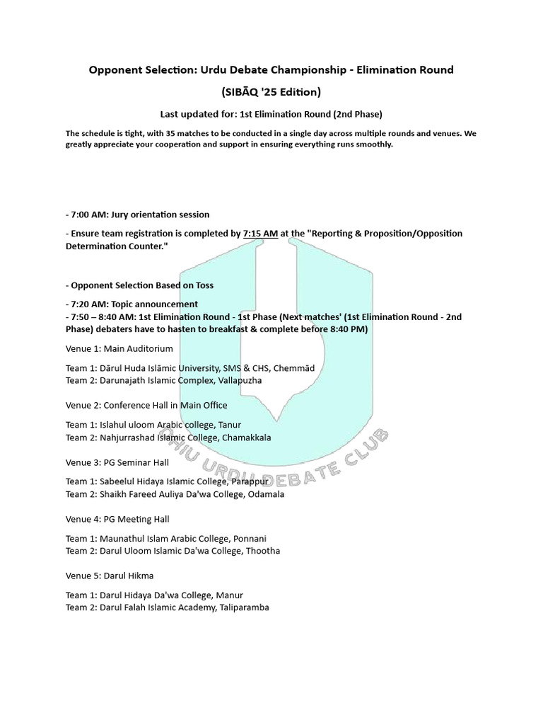 Urdu Debate Championship Schedule | PDF