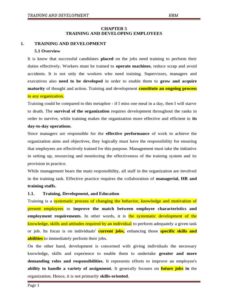 HRM CHAPTER 5 | PDF | Learning | Employment