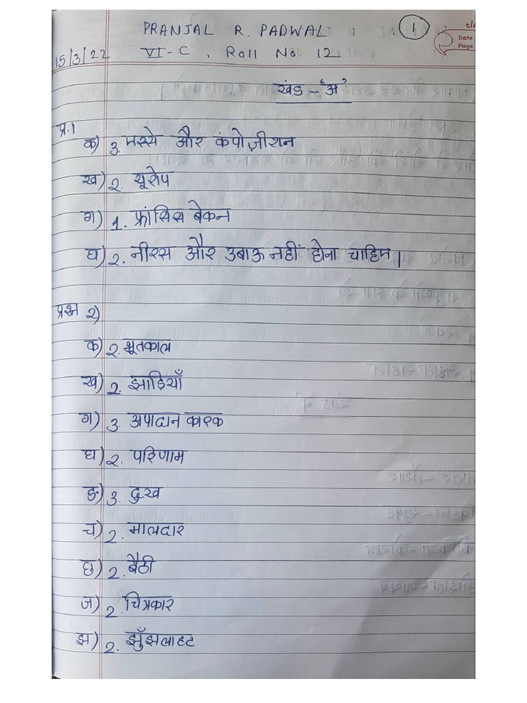 Pranjal Rajendra Padwal, 6 -C, Roll no.12, Hindi. | PDF